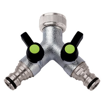 2 Way Y Shape Brass Tap Splitter w 2 x Male Click - City Irrigation Ltd